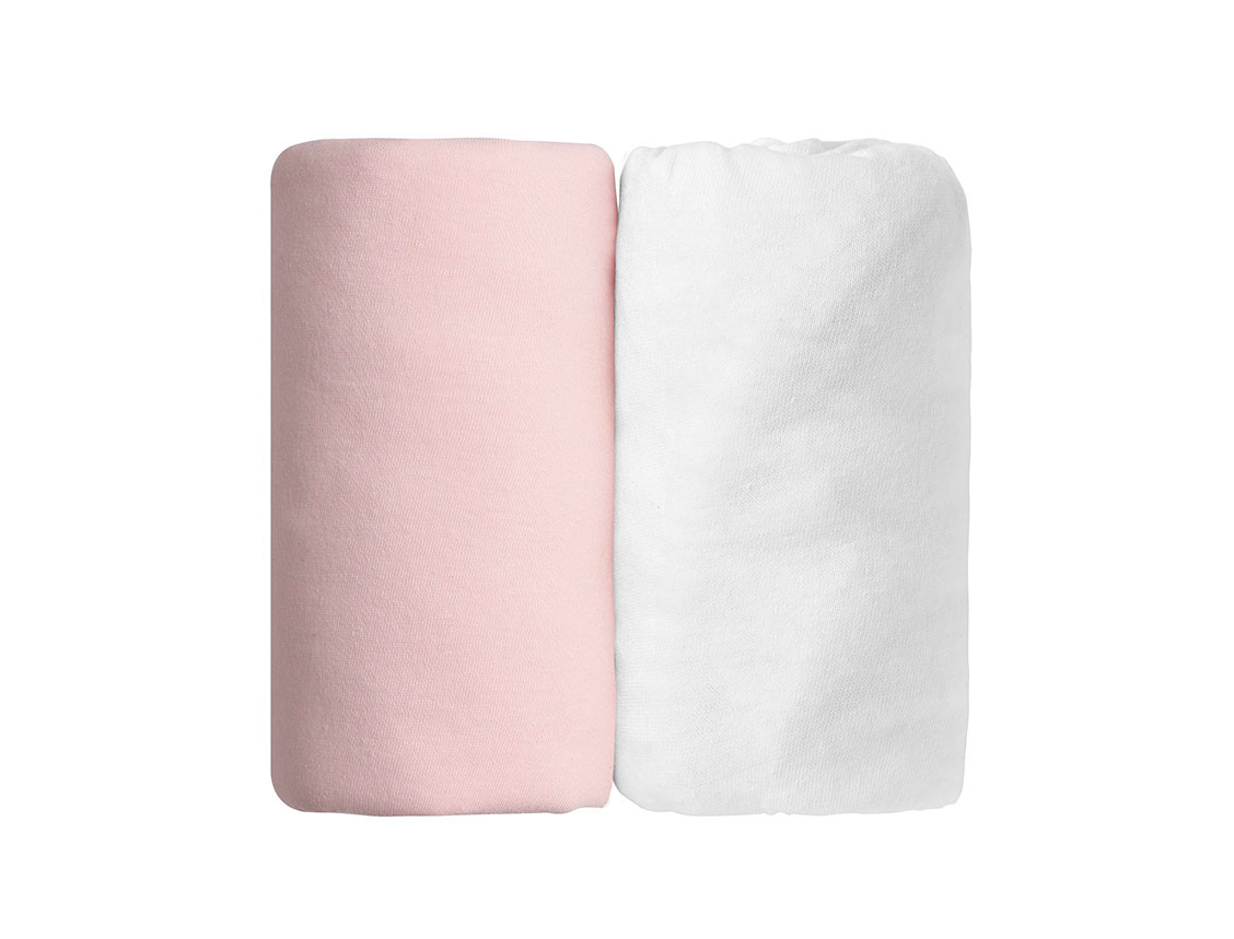 Lot De Deux Draps Housses 60 X 120 Cm Blanc Et Rose Pour Lit Bébé