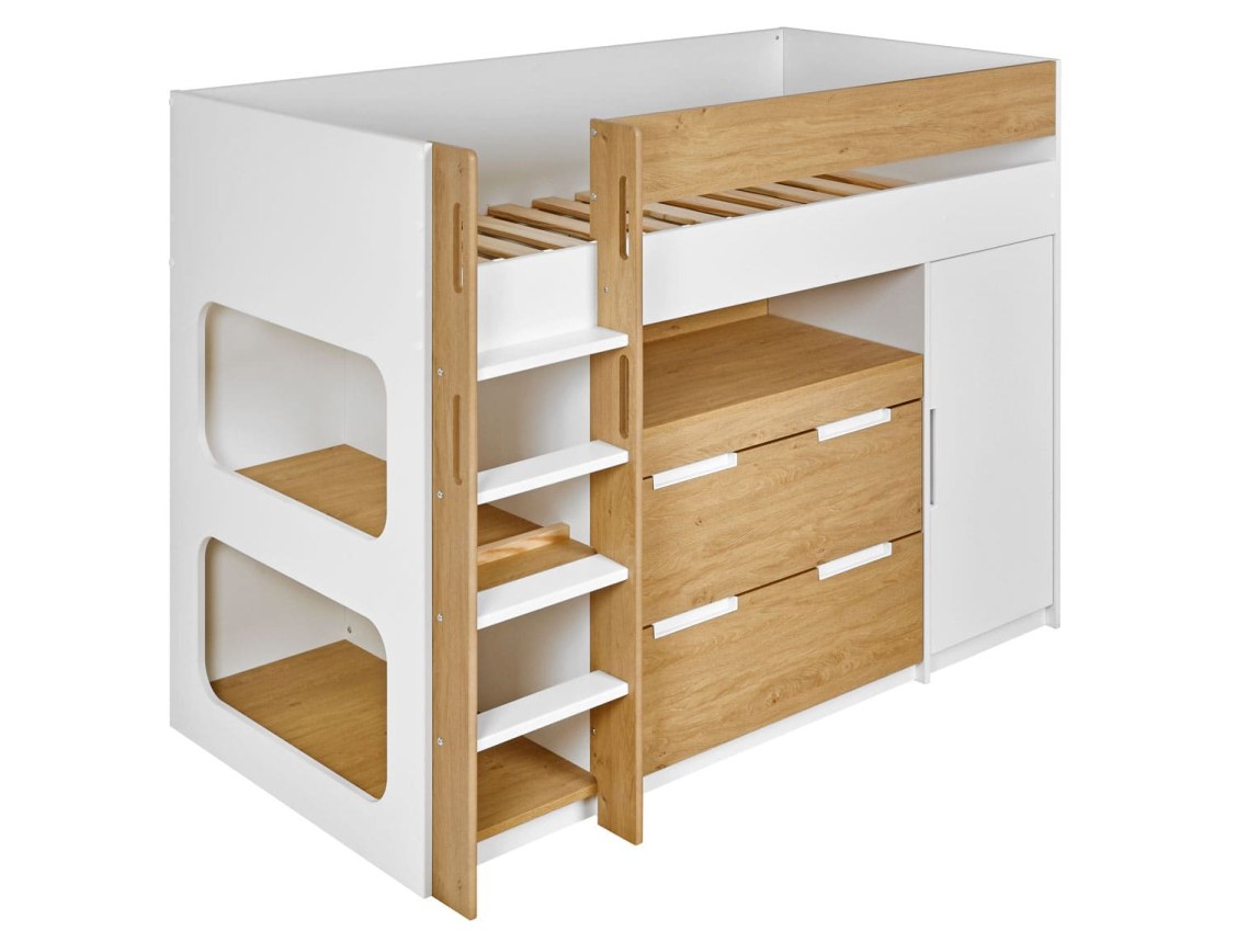 Lit mi-hauteur avec bureau et rangement 90x190 Palma chêne